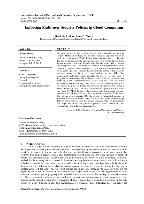 (PDF) Enforcing Multi-user Security Policies in Cloud Computing Corresponding Author