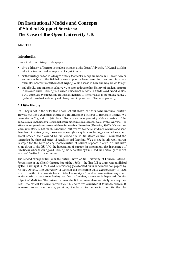 (PDF) On Institutional Models and Concepts of Student Support Services: The Case of the Open ...