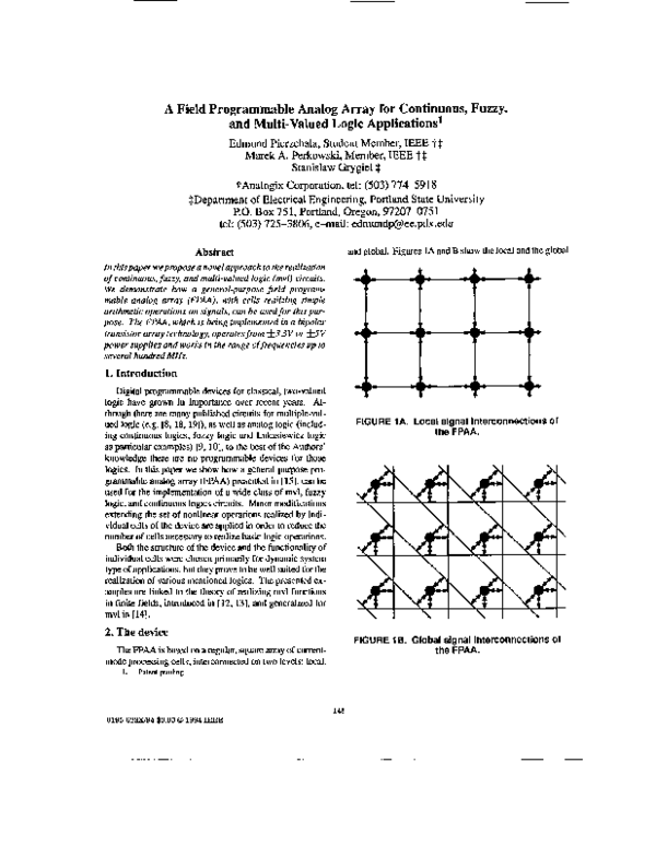 (PDF) A Field Programmable Analog Array for Continuous, Fuzzy, and Multi-Valued Logic Applications1