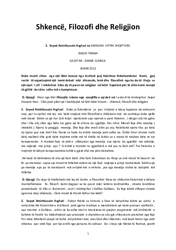 (PDF) Shkencë, Filozofi dhe Religjion