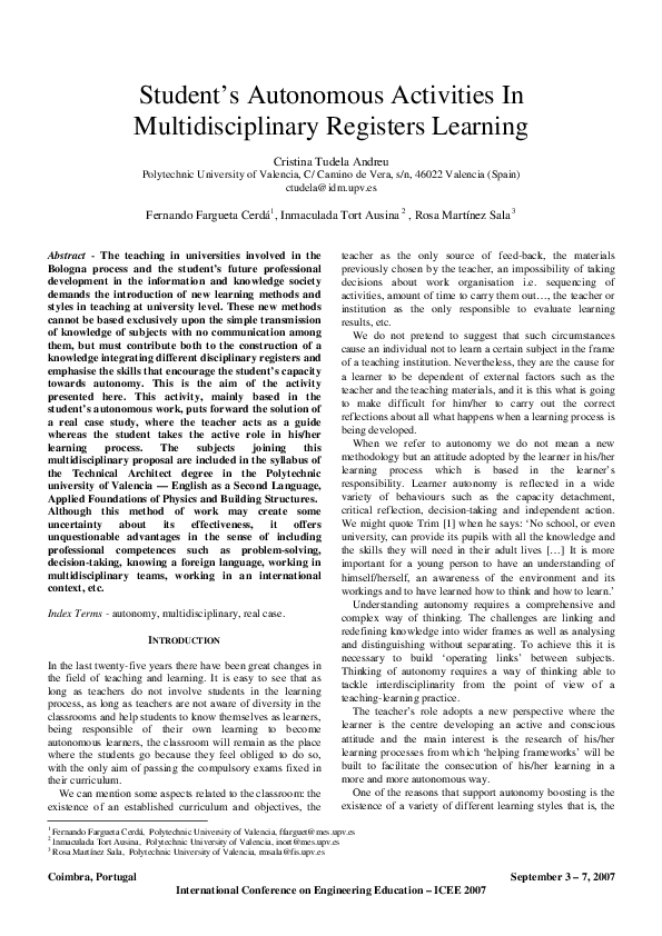 (PDF) Student's Autonomous Activities In Multidisciplinary Registers ...
