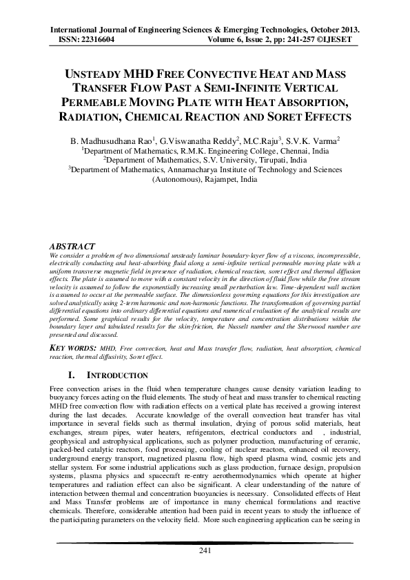 (PDF) Unsteady MHD free convective heat and mass transfer flow past a ...