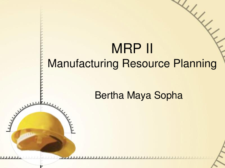 (PDF) MRP II Manufacturing Resource Planning