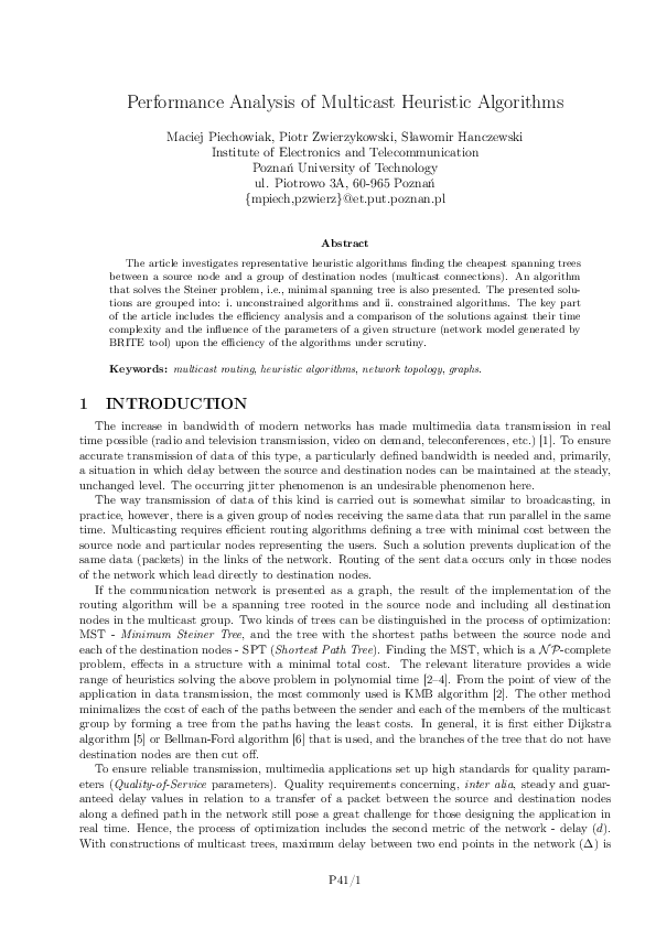 (PDF) Performance Analysis of Multicast Heuristic Algorithms