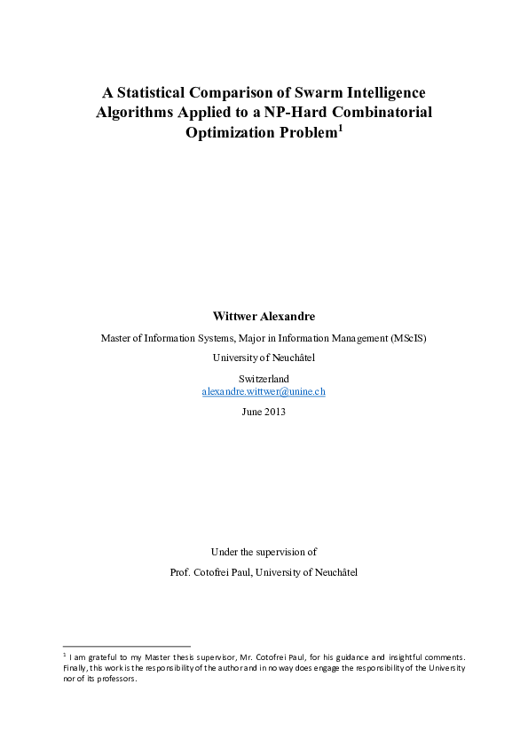 Pdf A Statistical Comparison Of Swarm Intelligence Algorithms Applied To A Np Hard