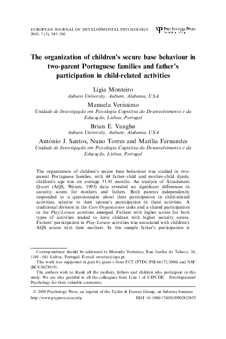 (PDF) The organization of children's secure base behaviour in two ...