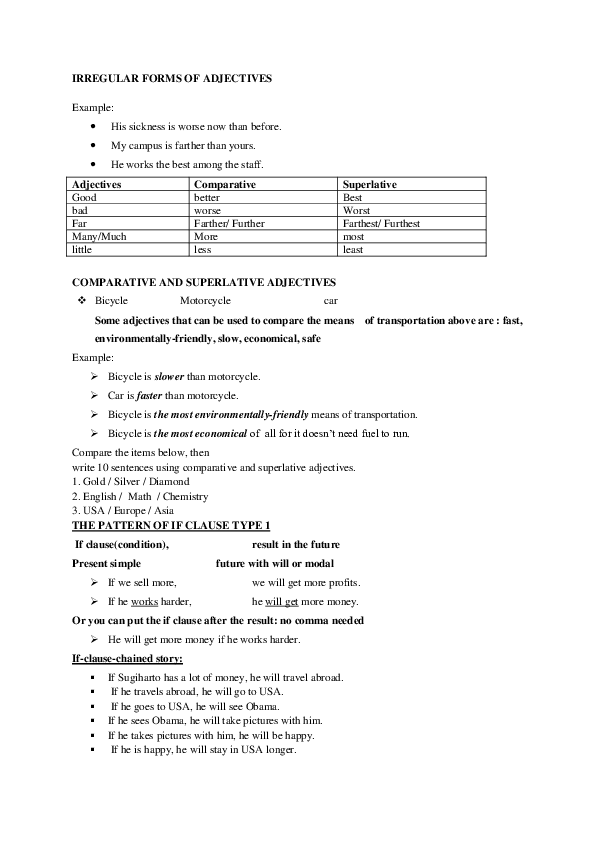 (DOC) IRREGULAR FORMS OF ADJECTIVES