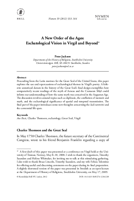 (PDF) A New Order of the Ages: Eschatological Vision in Virgil and Beyond