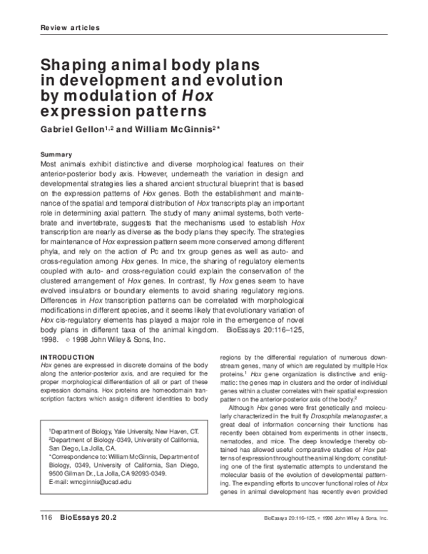 (PDF) Shaping animal body plans in development and evolution by ...