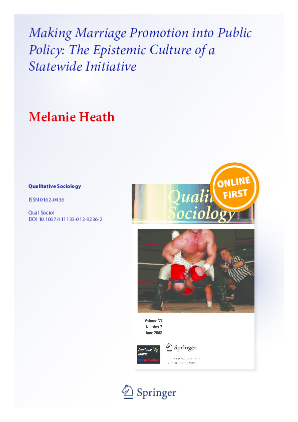 (PDF) Making Marriage Marriage Promotion into Public Policy ...