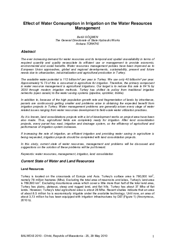 (PDF) Effect of Water Consumption in Irrigation on the Water Resources ...