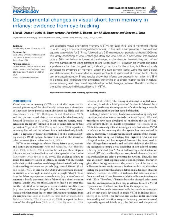 (PDF) Developmental changes in visual short-term memory in infancy: evidence from eye-tracking