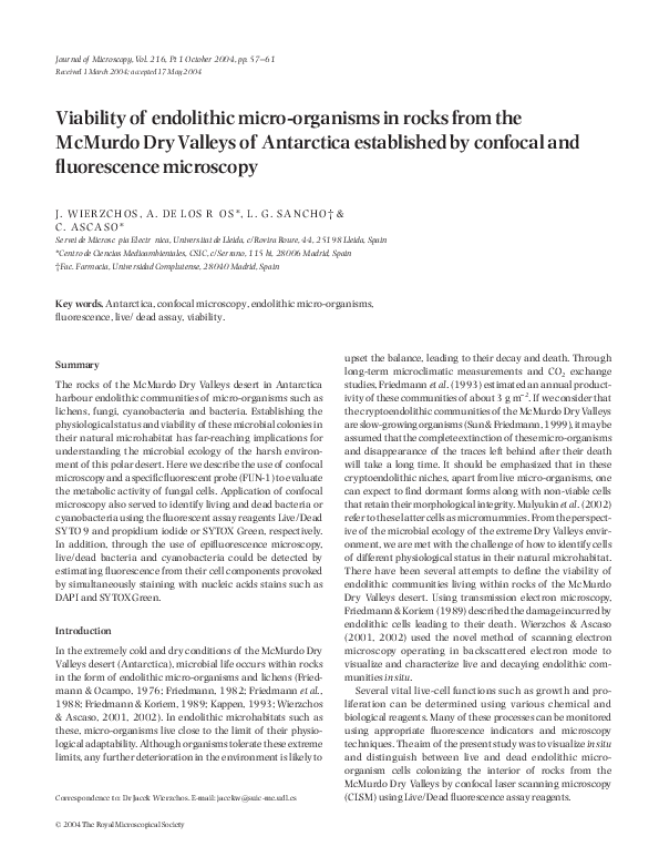 (PDF) Viability of endolithic micro-organisms in rocks from the McMurdo ...