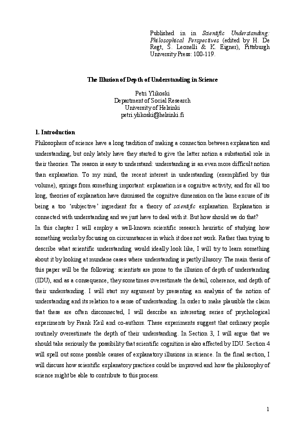 (PDF) The Illusion of Depth of Understanding in Science