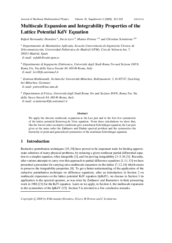 (PDF) Multiscale Expansion and Integrability Properties of the Lattice ...