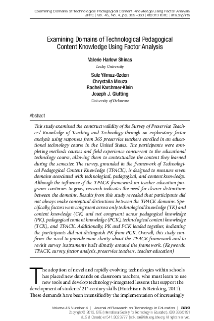 (PDF) Examining Domains of Technological Pedagogical Content Knowledge Using Factor Analysis