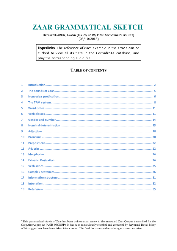 (PDF) Zaar Grammatical Sketch