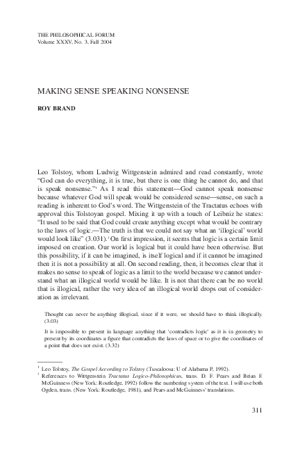 (PDF) MAKING SENSE SPEAKING NONSENSE