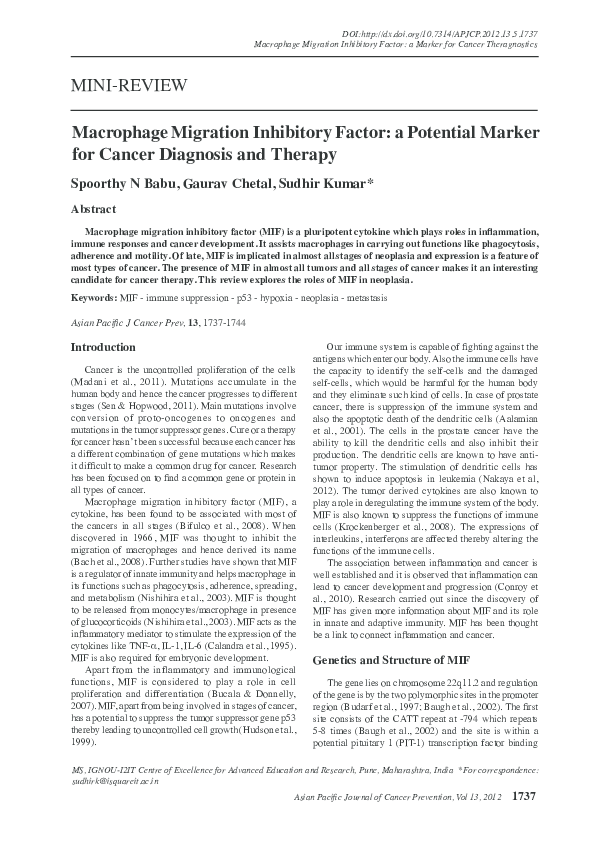 Macrophage Migration Inhibitory Factor: a Potential Marker for Cancer ...