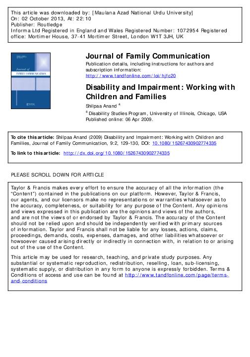 (PDF) Disability and Impairment: Working with Children and Families ...