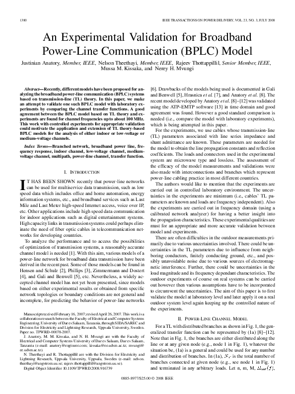 (PDF) An Experimental Validation for Broadband Power-Line Communication ...
