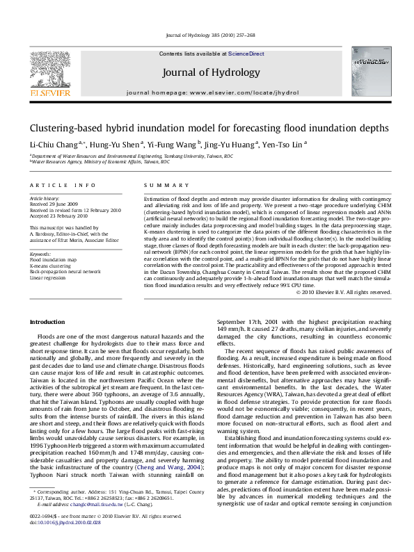 (PDF) Clustering-based hybrid inundation model for forecasting flood inundation depths
