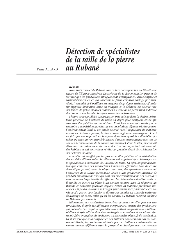 (PDF) Détection de spécialistes de la taille de la pierre au Rubané