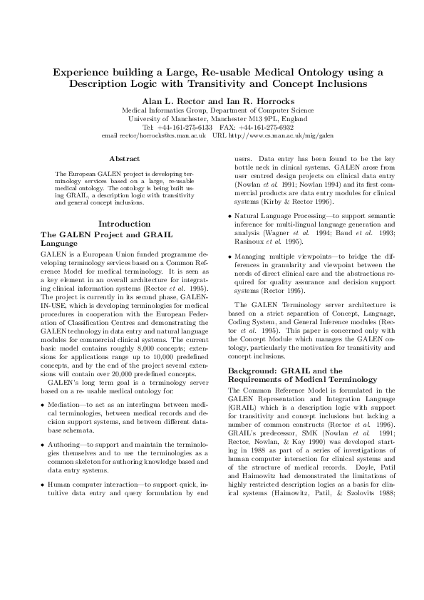 (PDF) Experience building a Large, Reusable Medical Ontology using a Description Logic with ...