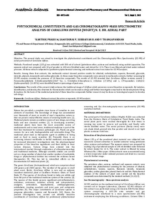 (PDF) PHYTOCHEMICAL CONSTITUENTS AND GAS CHROMATOGRAPHY-MASS ...