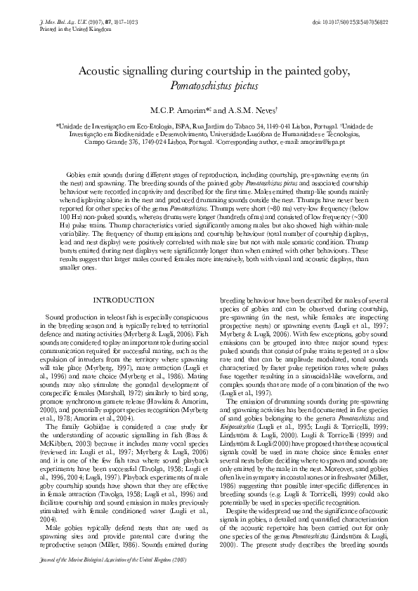 (PDF) Acoustic signalling during courtship in the painted goby ...