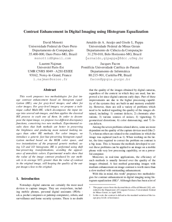 (PDF) Contrast Enhancement in Digital Imaging using Histogram Equalization