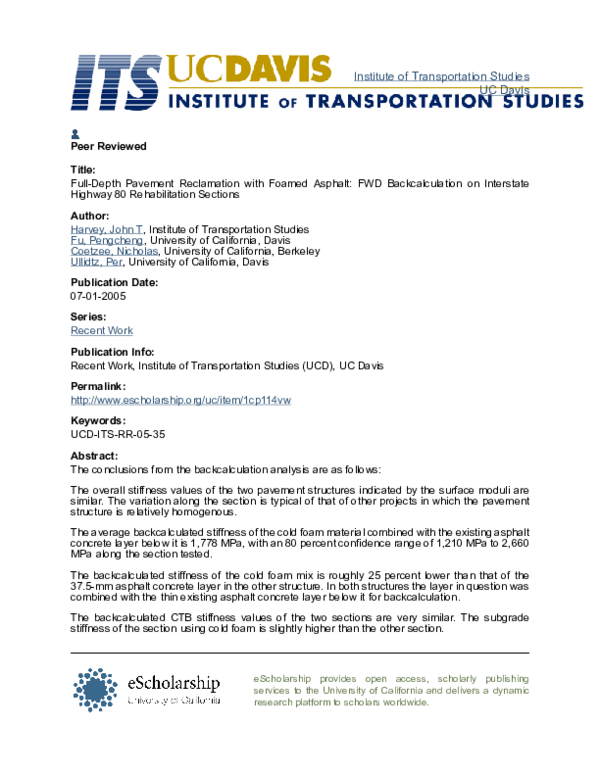 (PDF) Full-Depth Pavement Reclamation with Foamed Asphalt: FWD ...