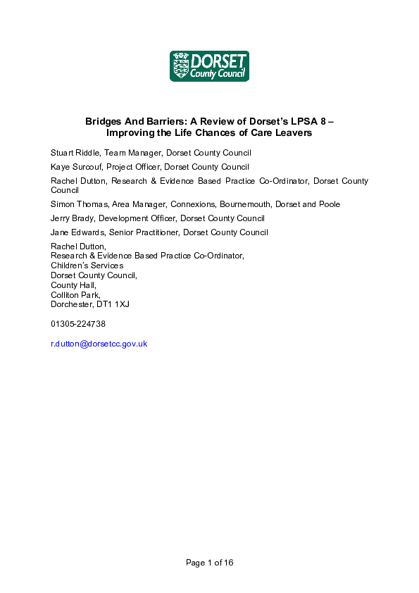 (PDF) Bridges And Barriers: A Review of Dorset's LPSA 8 - Improving the ...