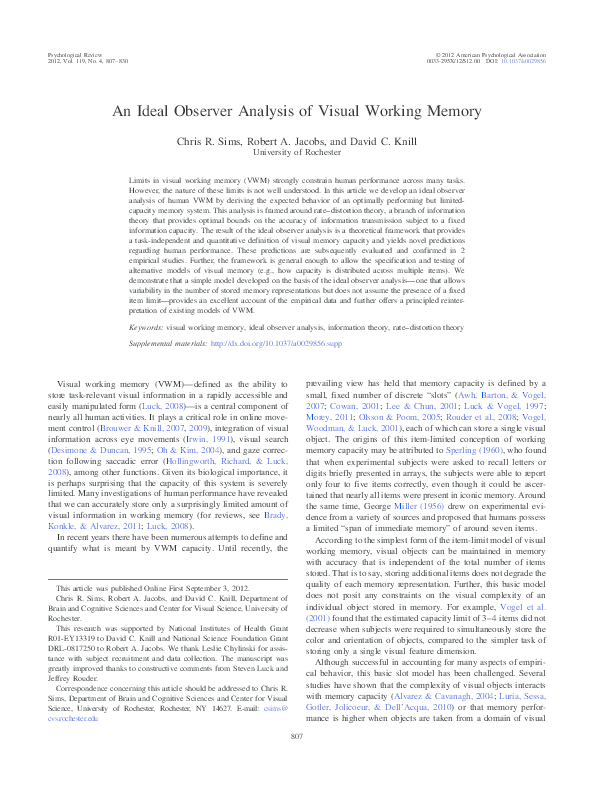 (PDF) An ideal observer analysis of visual working memory