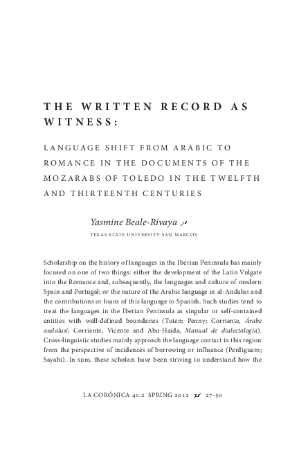 (PDF) The Written Record as Witness: Language Shift from Arabic to ...