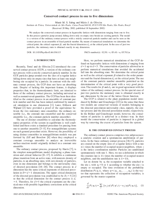 (PDF) Conserved contact process in one to five dimensions