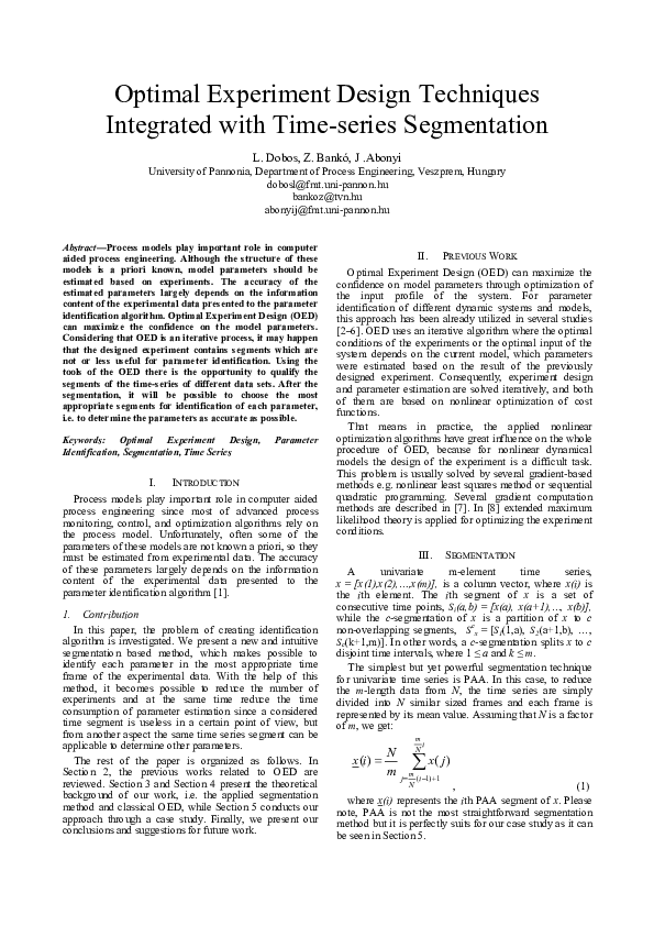 (PDF) Optimal experiment design techniques integrated with time-series ...