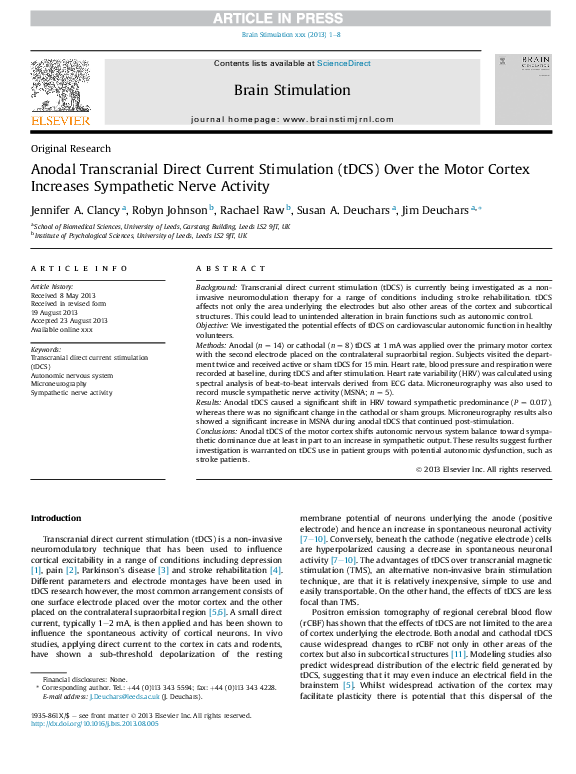 (PDF) Anodal transcranial direct current stimulation (tDCS) over the ... (PDF) Anodal transcranial direct current stimulation (tDCS) over the ...