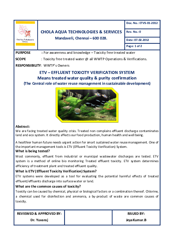 (PDF) Effluent toxicity verification system-ETVS