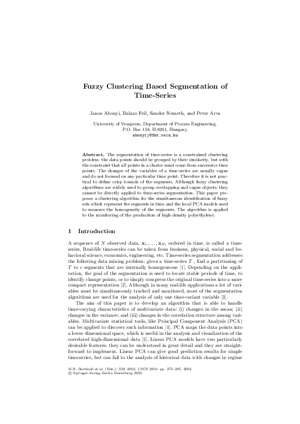 (PDF) Fuzzy Clustering Based Segmentation of Time-Series