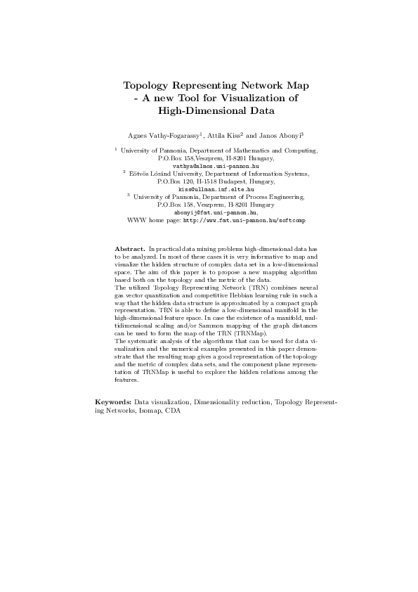 (PDF) Topology Representing Network Map - A New Tool for Visualization of High-Dimensional Data.