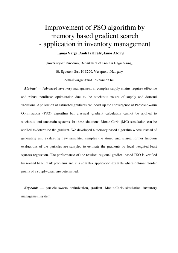 (PDF) Improvement of PSO Algorithm by Memory-Based Gradient Search: Application in Inventory ...
