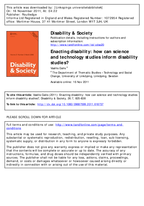 (PDF) Enacting disability: how can science and technology studies ... (PDF) Enacting disability: how can science and technology studies ...