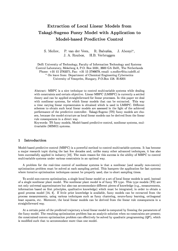 (PDF) Extraction of Local Linear Models from Takagi-Sugeno Fuzzy Model with Application to Model ...