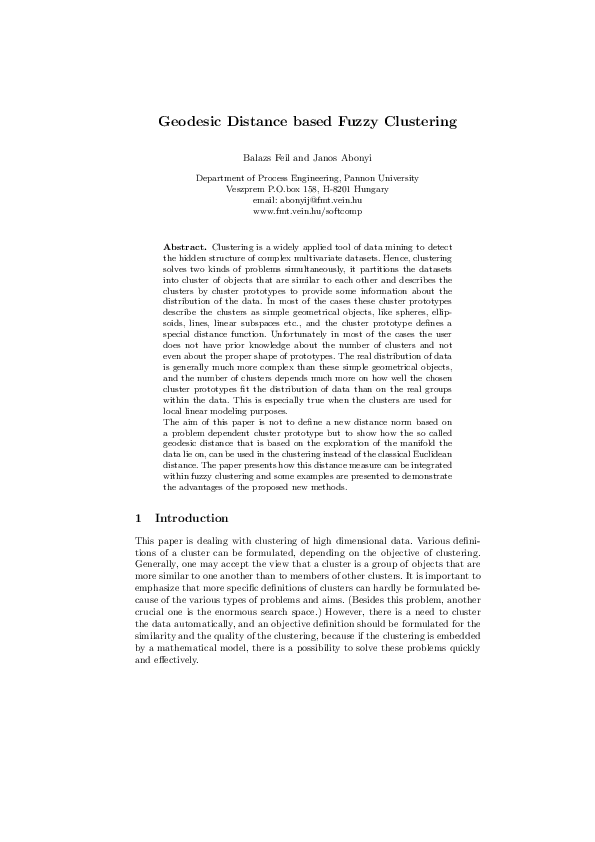 (PDF) Geodesic Distance Based Fuzzy Clustering
