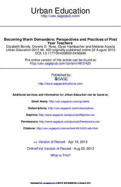 (PDF) Becoming Warm Demanders: Perspectives and Practices of First-Year ...