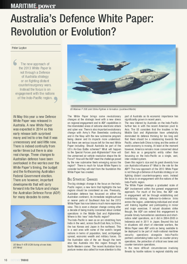 (PDF) Australia’s Defence White Paper: Revolution or Evolution?