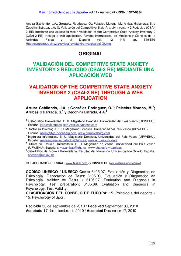 (PDF) Validación del competitive state anxiety inventory 2 reducido ...