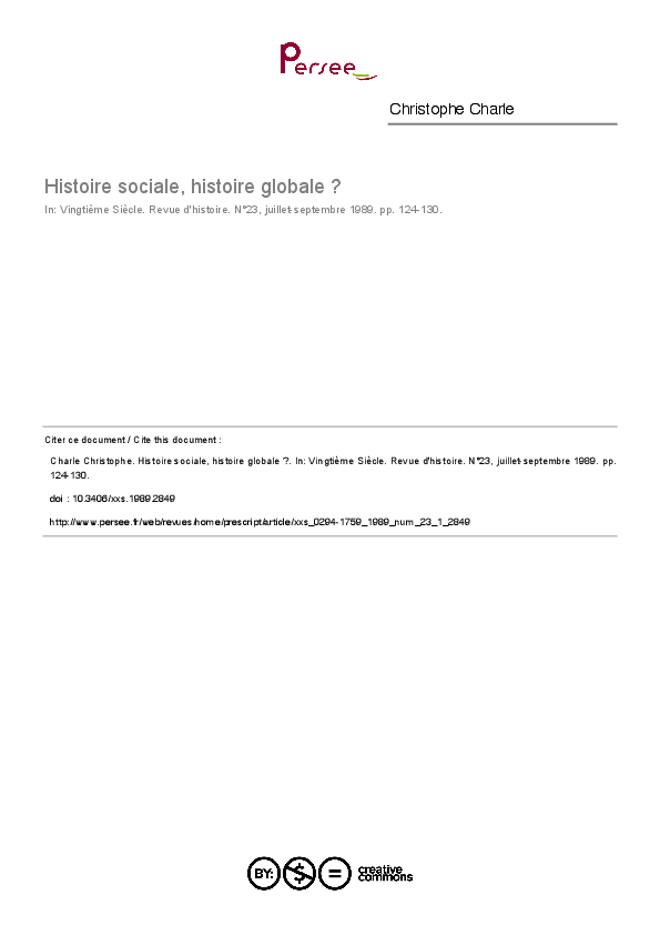(PDF) Histoire sociale, histoire globale?