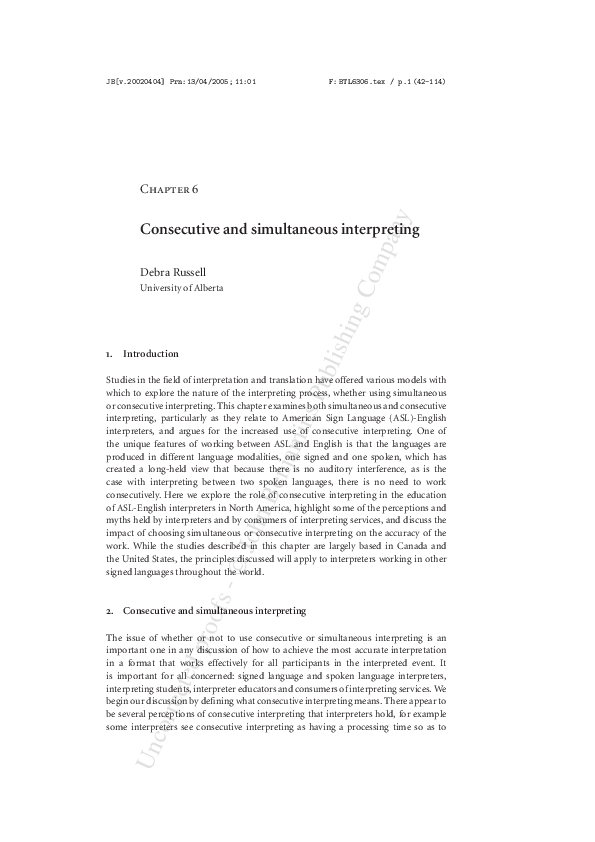 (PDF) Consecutive and simultaneous interpreting